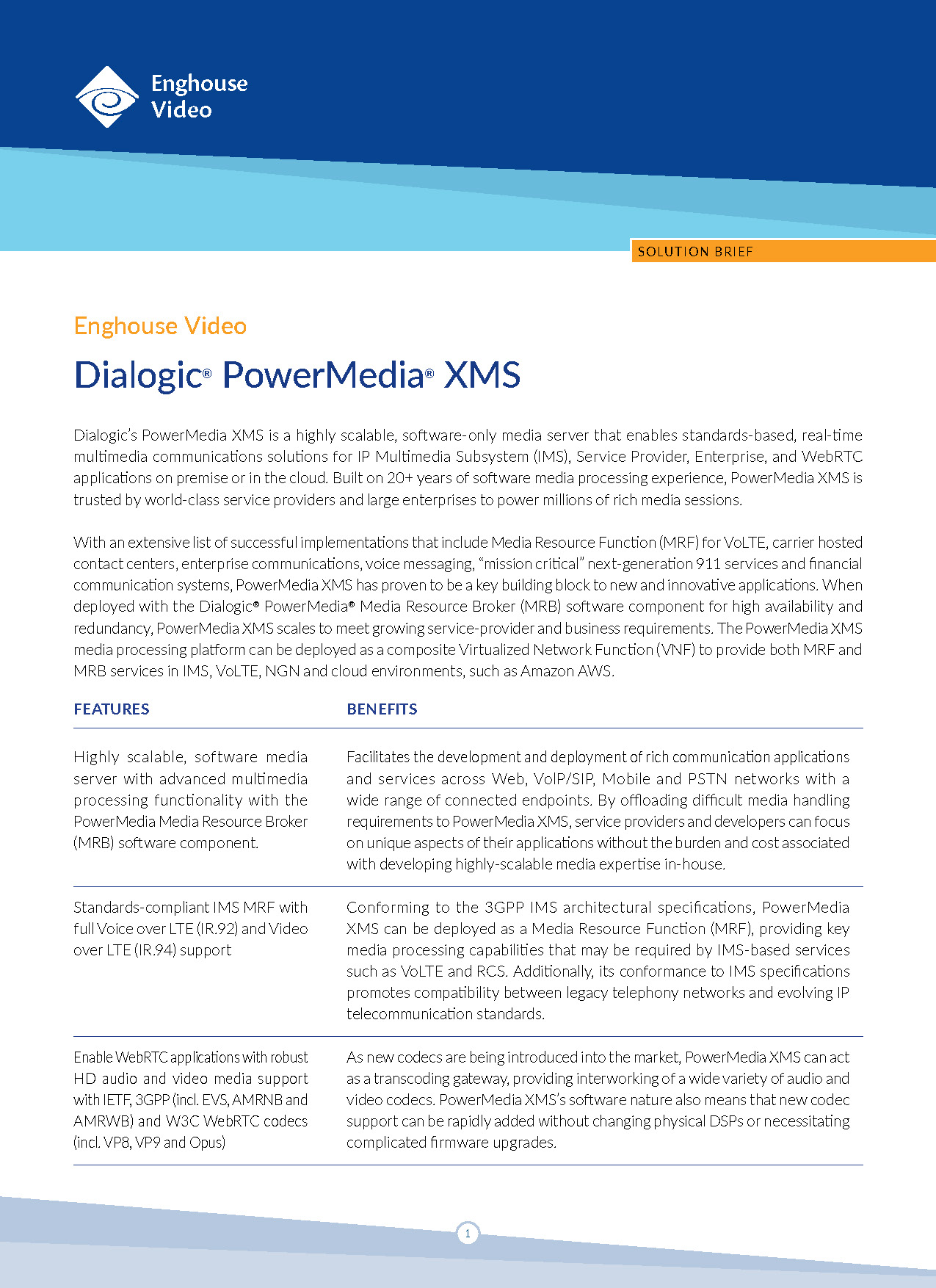 Dialogic PowerMedia XMS Solution Brief | Enghouse Video